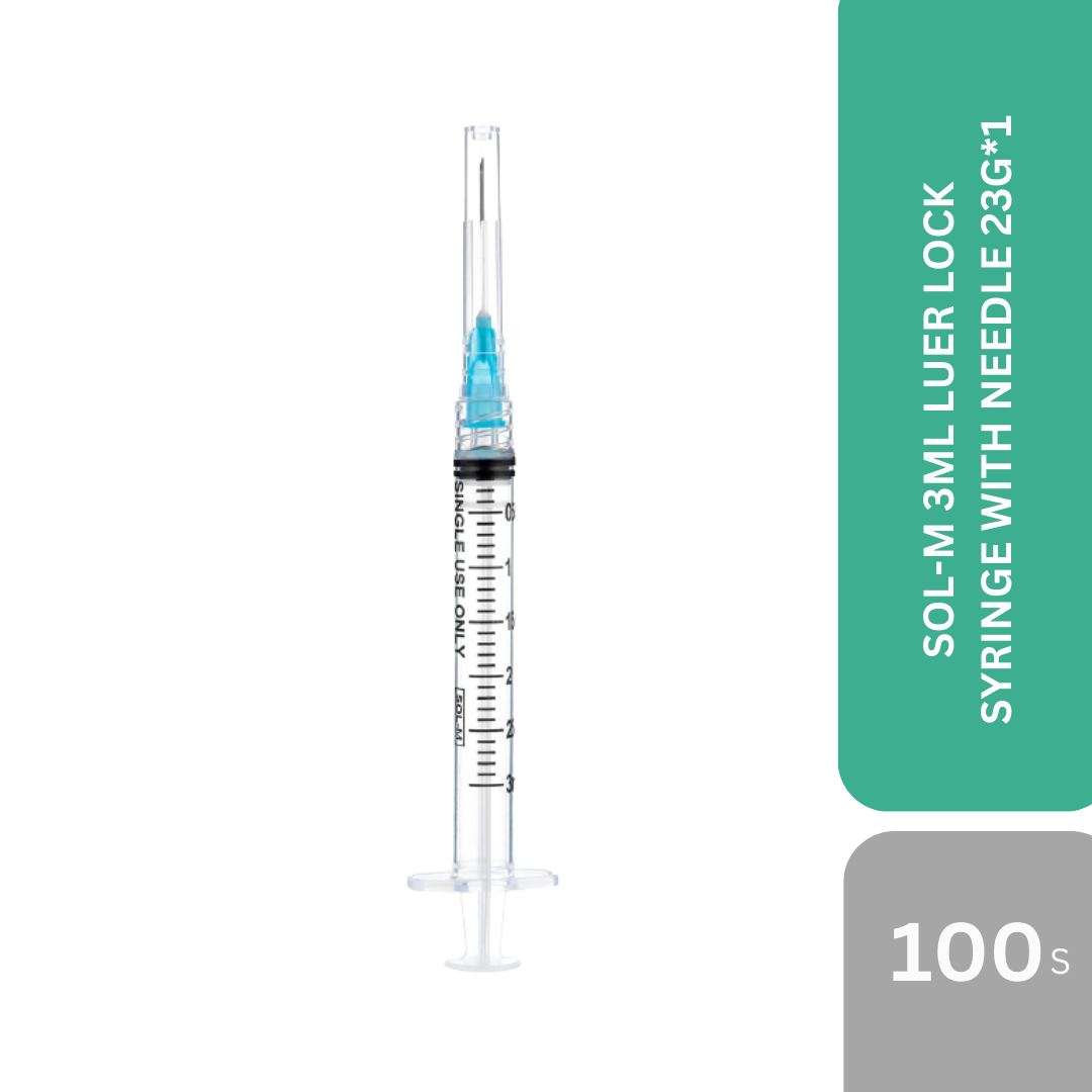 SOL-M 3ML LUER LOCK SYRINGE WITH NEEDLE 23G*1 100s/BOX - Ihbhealthcare.com